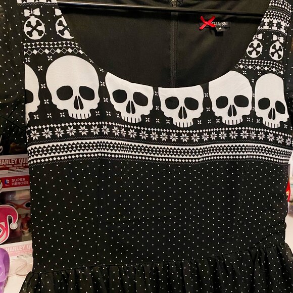 Hell Bunny | Dresses | Modcloth X Hell Bunny Happy Skullidays Polka Dot Fair Isle Skull Dress ...